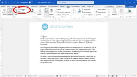 Vista Esquema en Word para mover bloques de texto